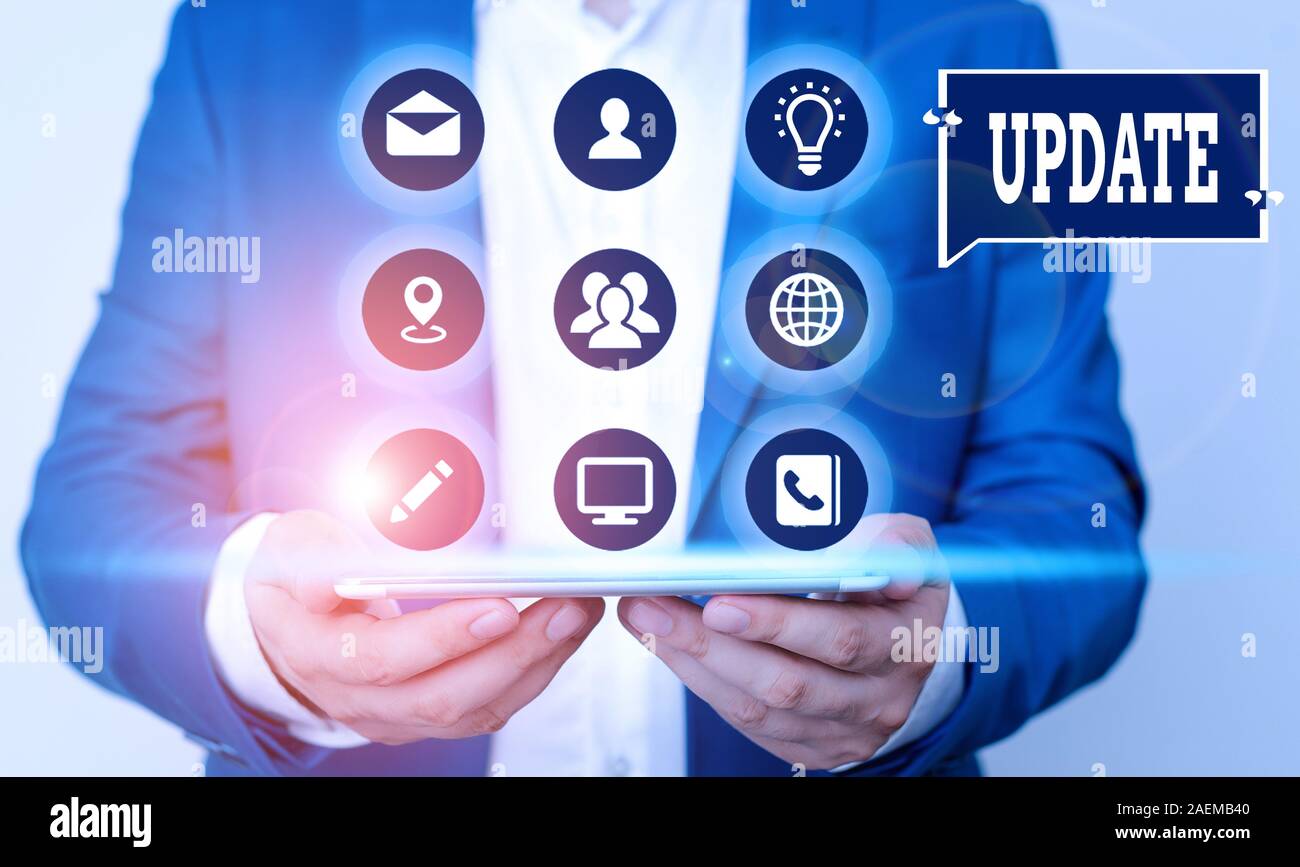 Text sign showing Update. Business photo text by adding new information ...