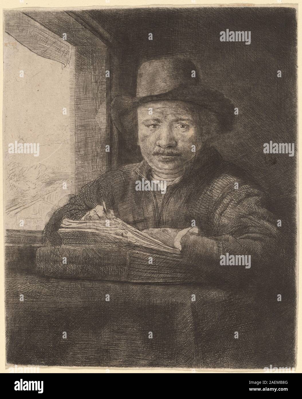 Self-Portrait Drawing at a Window by Rembrandt, 1648, is a pencil and ...
