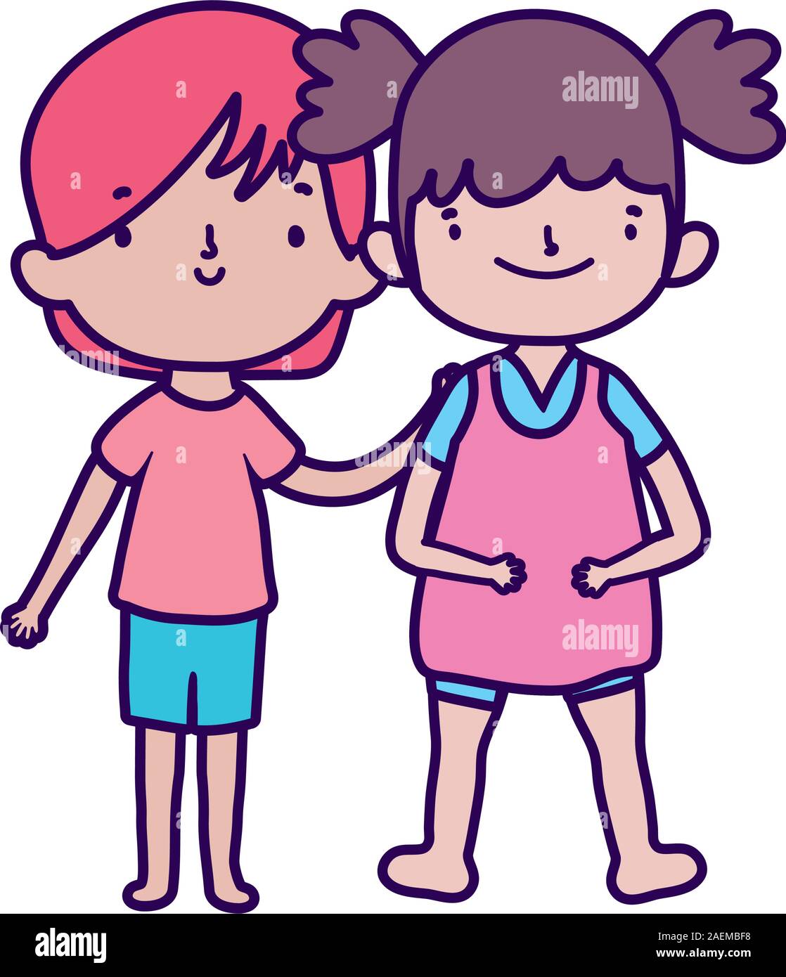 happy little boy and girl cartoon character vector illustration Stock ...