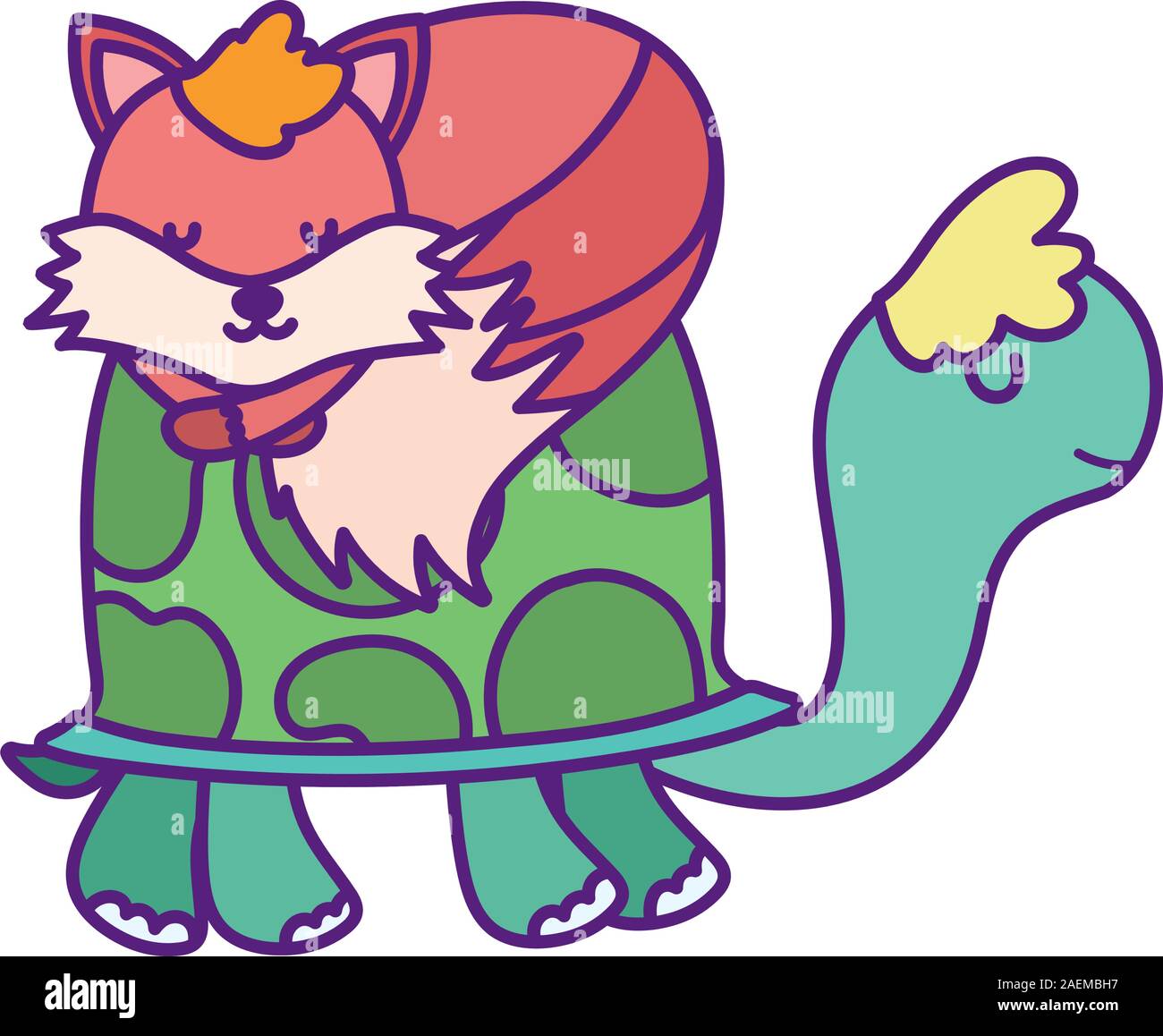 baby shower cute turtle and sleeping fox cartoon vector illustration ...