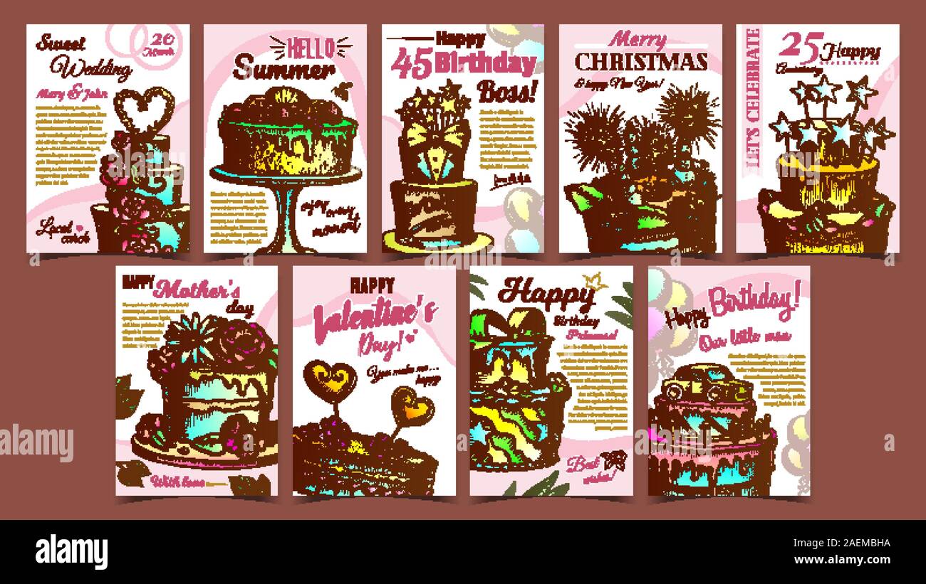 Cake Pie Delicious Collection Posters Set Vector Stock Vector Image ...