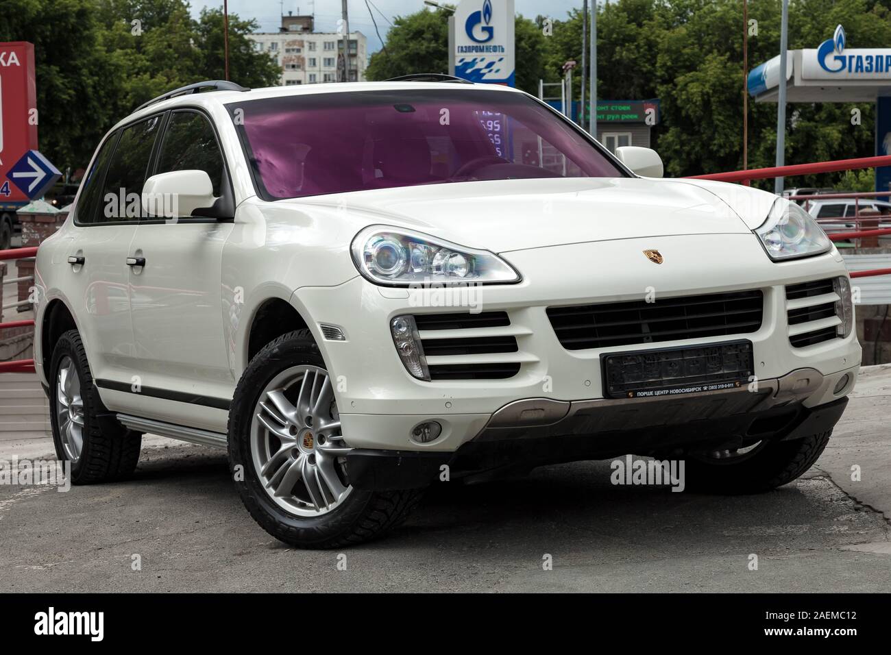 Novosibirsk, Russia - 07.10.2019: Front view of Porsche Cayenne 957 ...