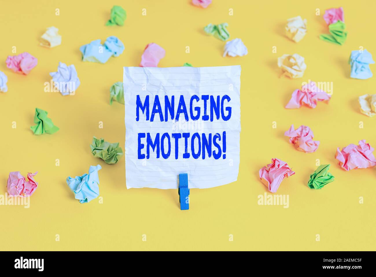 Writing note showing Managing Emotions. Business concept for ability be ...