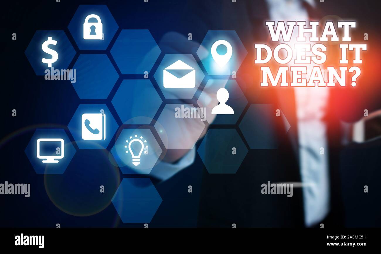 Text sign showing What Does It Mean question. Business photo text ...