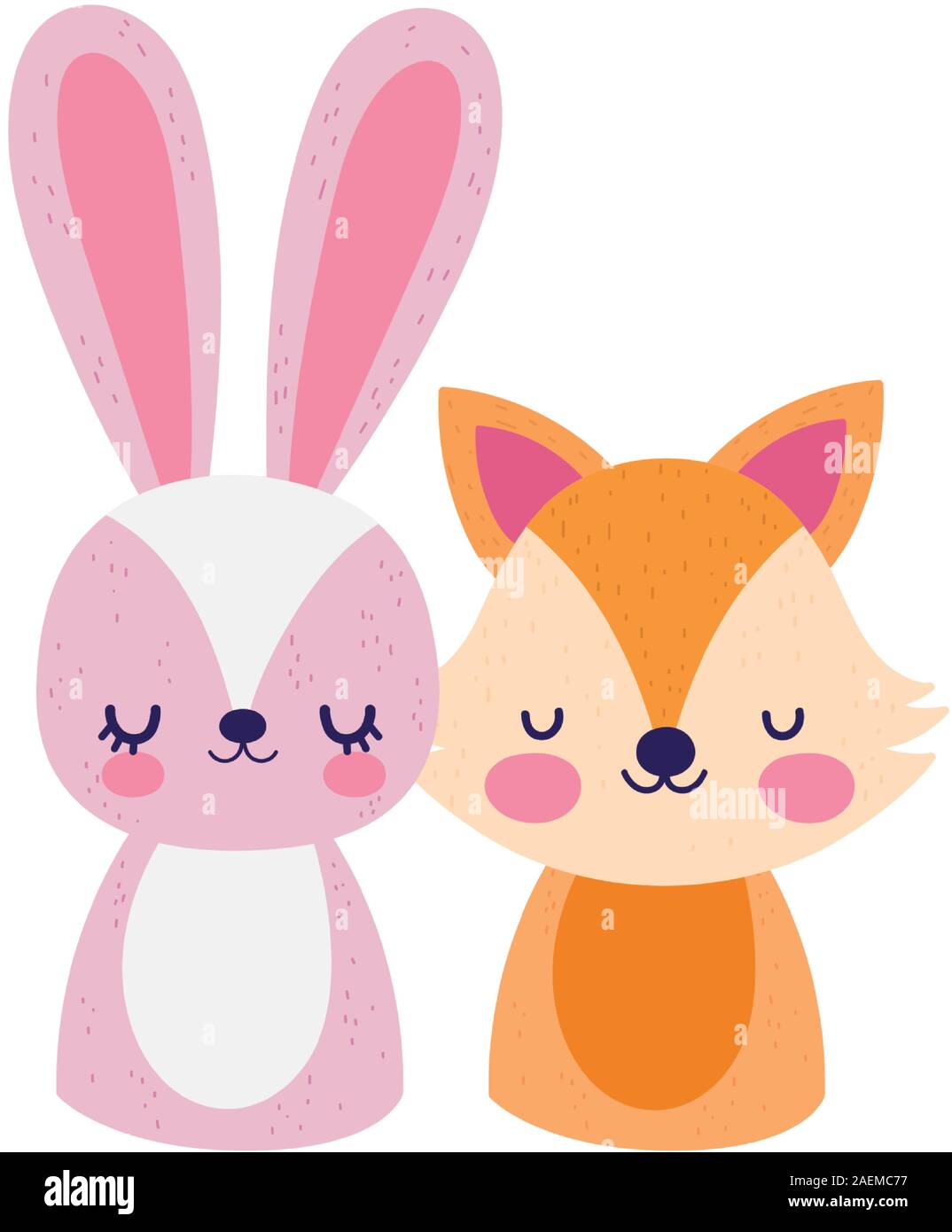 cute little rabbit and fox cartoon design vector illustration Stock ...