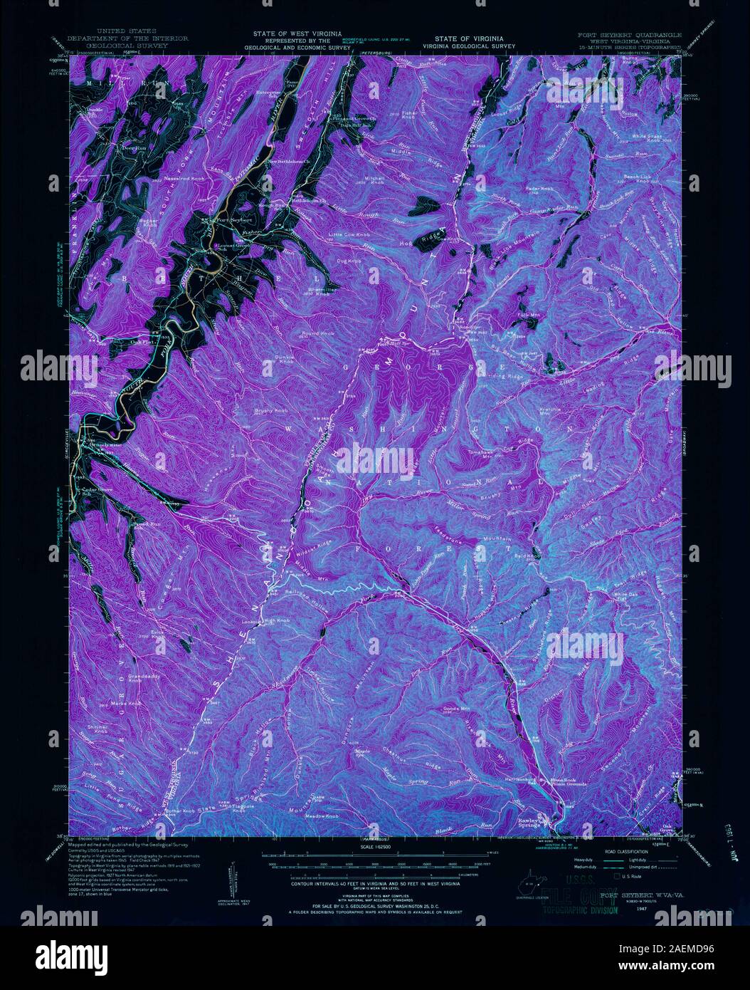 WV Fort Seybert 253531 1947 62500 Inverted Stock Photo - Alamy