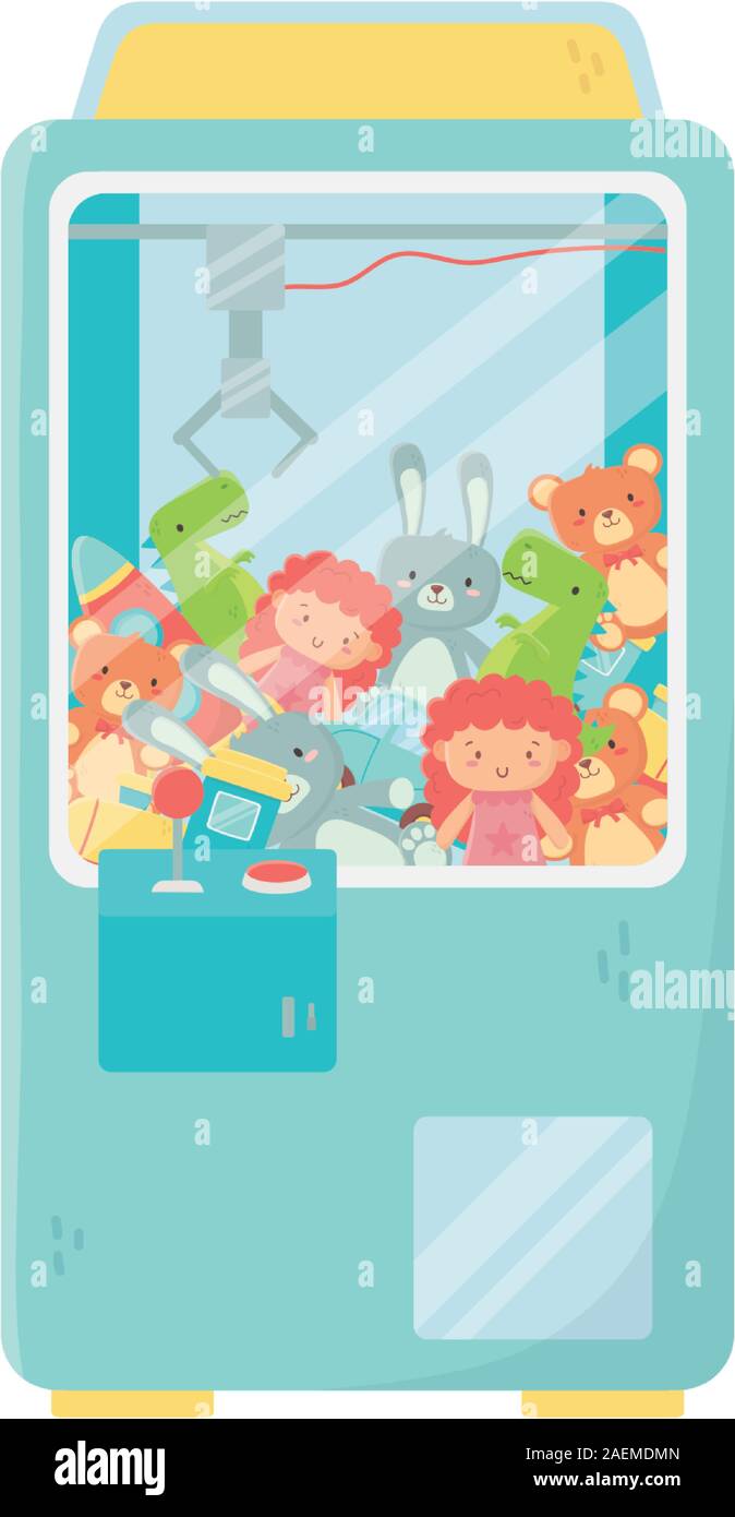 kids toy, crane game doll machine icon on white background vector ...