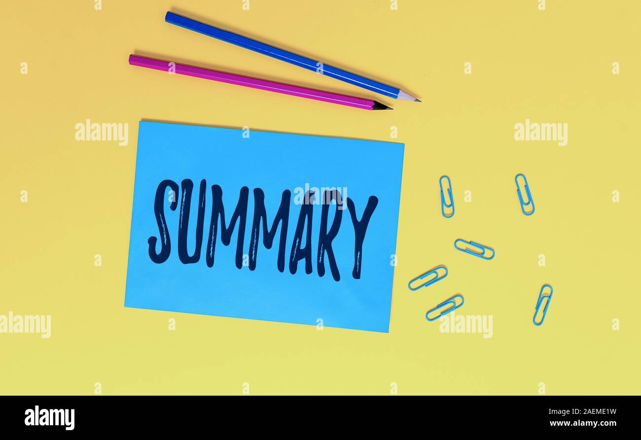 Conceptual hand writing showing Summary. Concept meaning a brief ...