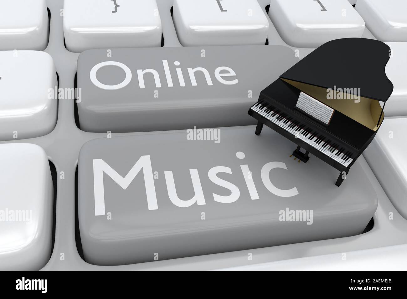 3D illustration of computer keyboard with the script Online Music on ...