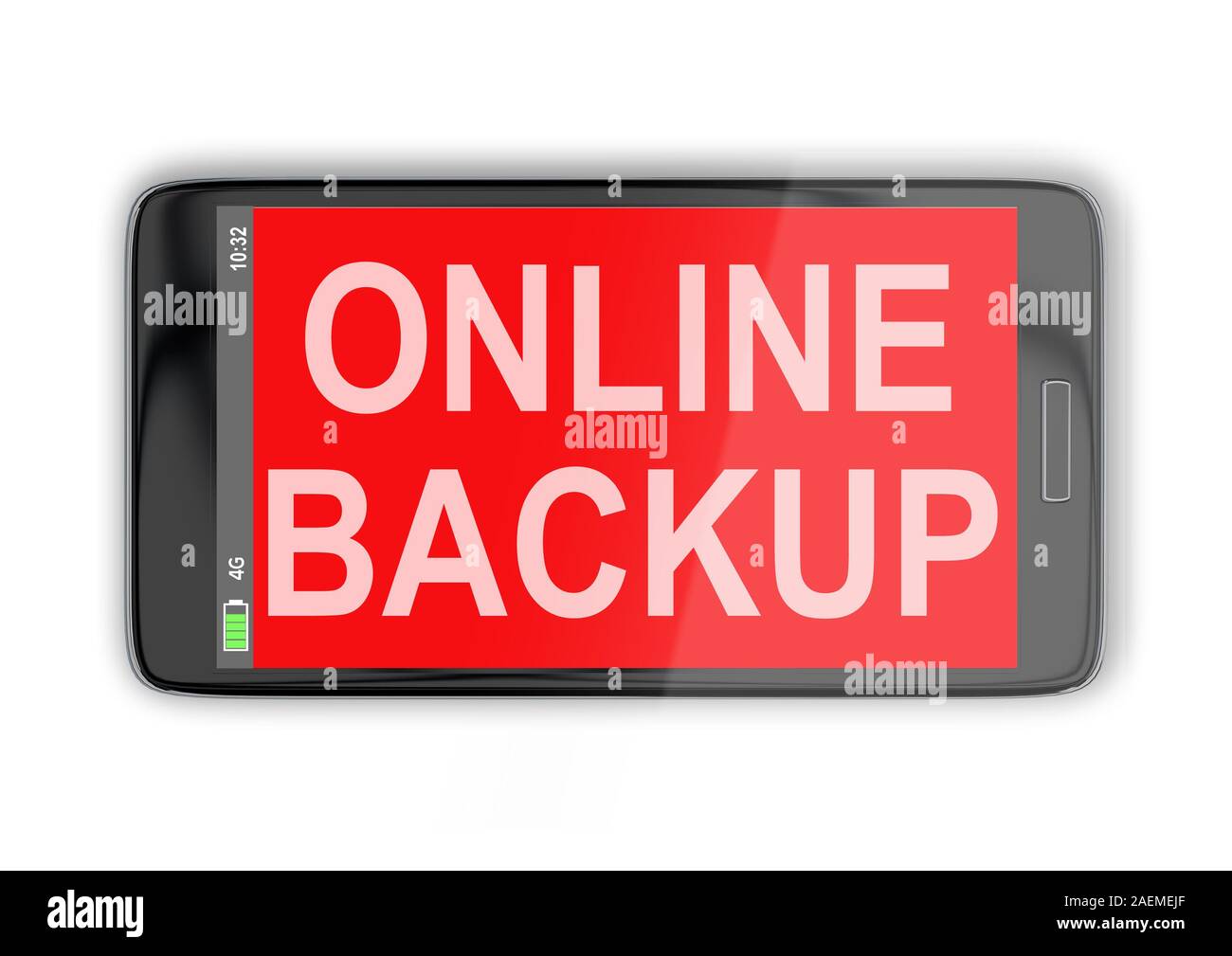 3D illustration of ONLINE BACKUP title on cellular screen, isolated on ...
