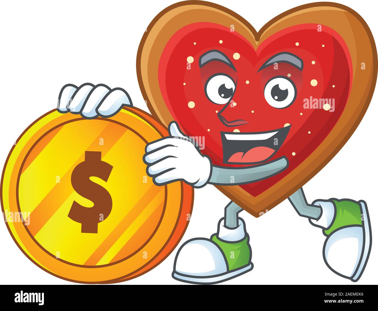 happy love cookies cartoon character with gold coin Stock Vector Image ...