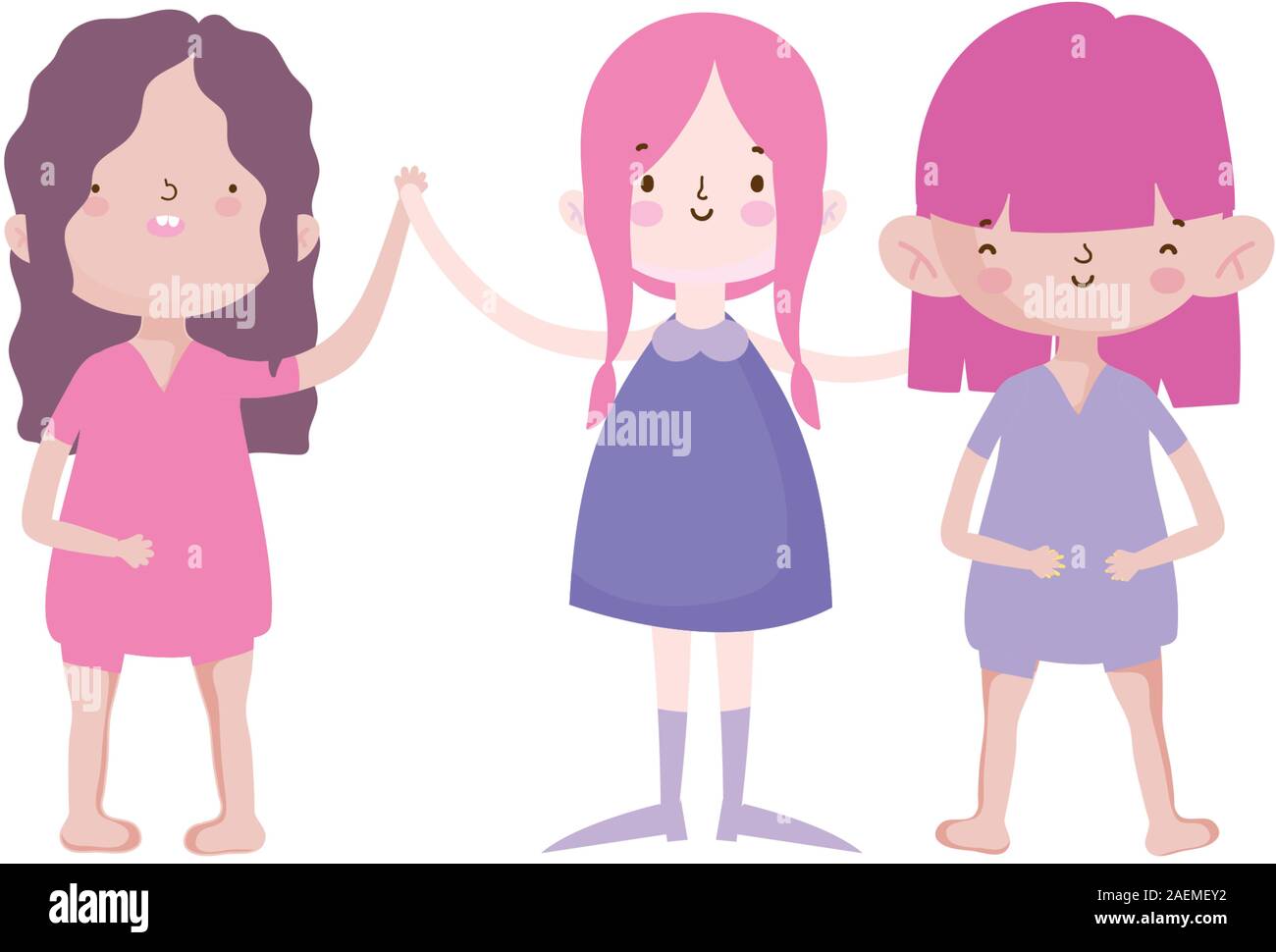 group little girls friends cartoon character vector illustration Stock ...