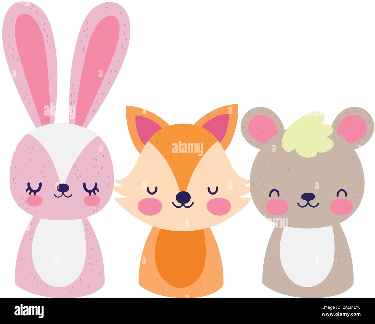 cute animals little bear rabbit and fox cartoon vector illustration ...