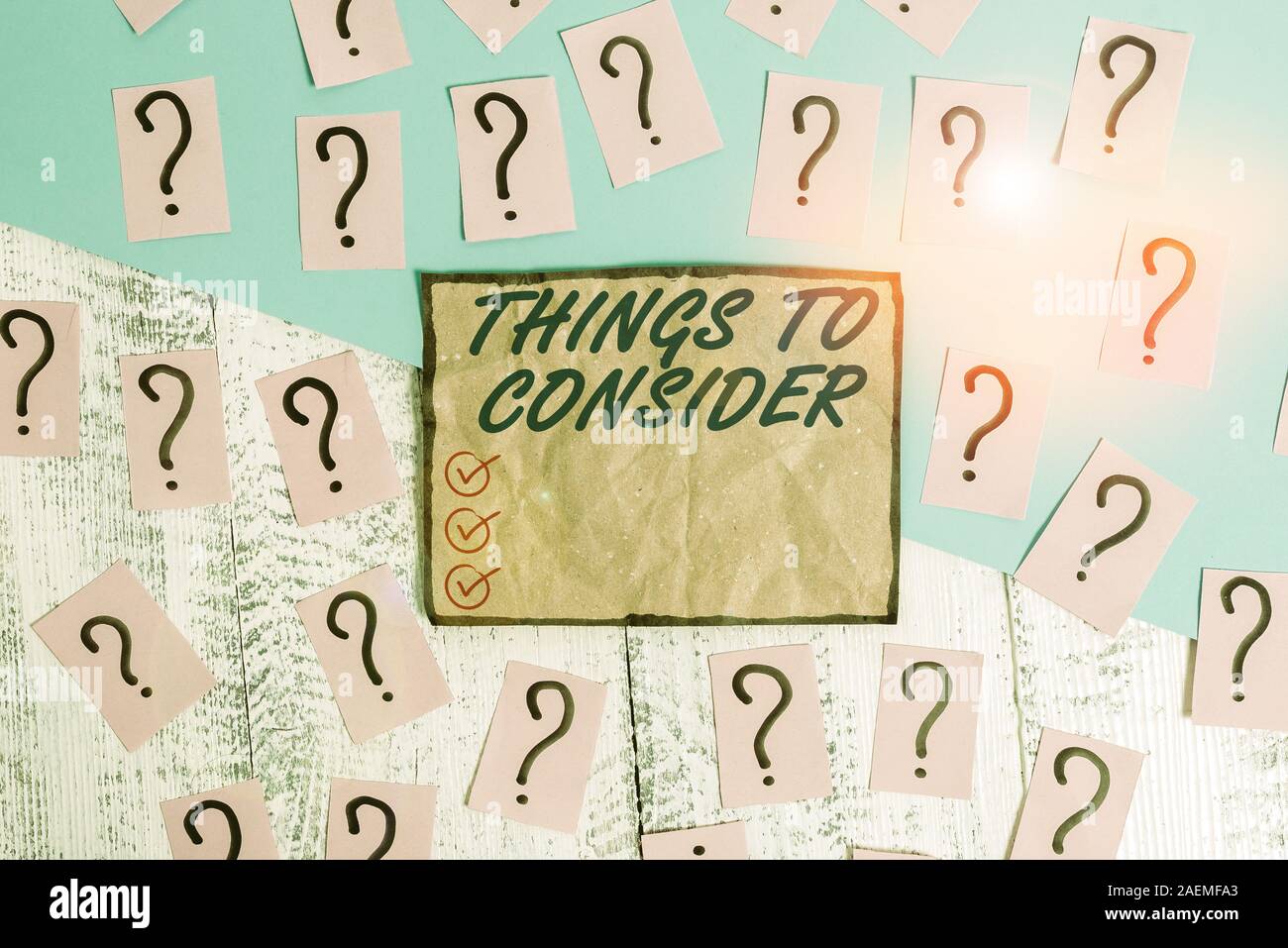 Writing note showing Things To Consider. Business concept for think ...