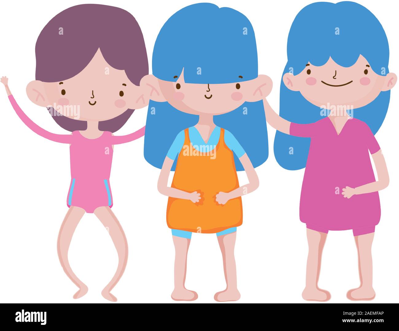 group little girls friends cartoon character vector illustration Stock ...