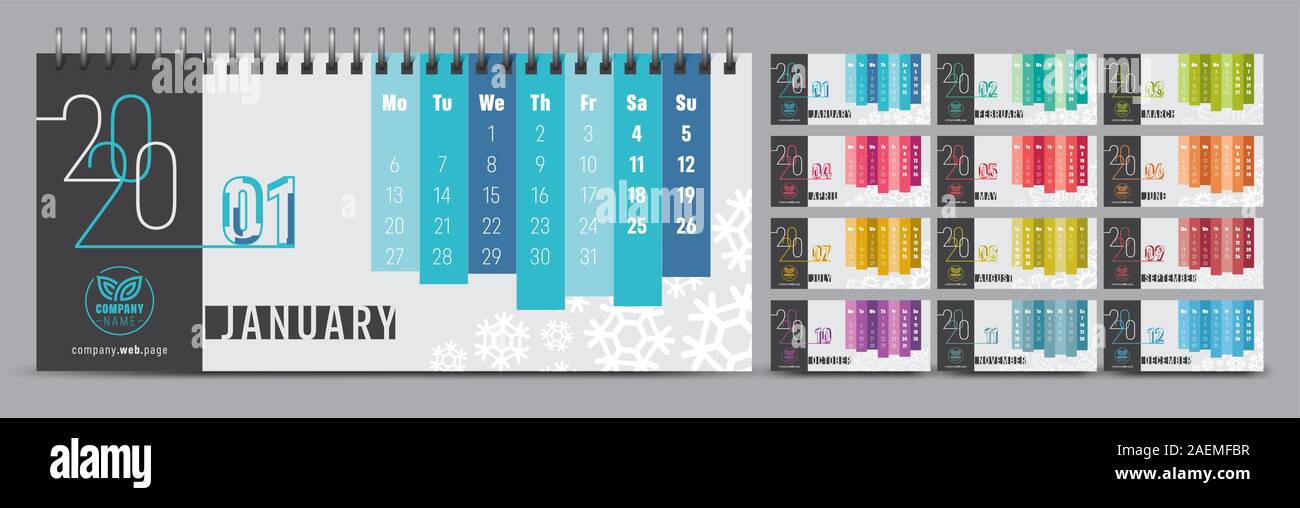 Calendar template for 2020 year. Vector and typographic planner diary ...