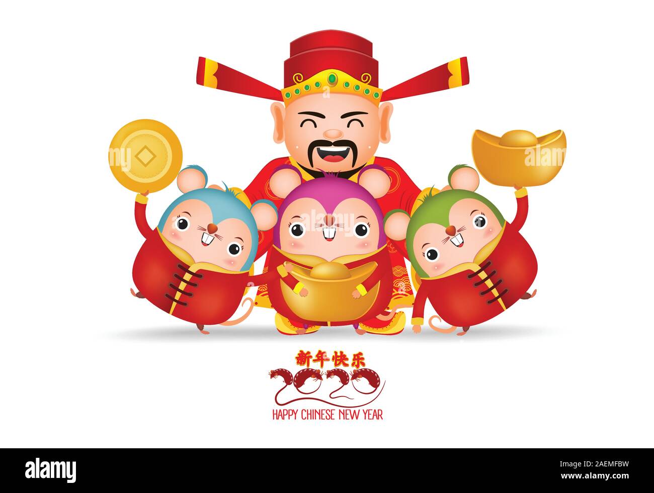 2020 Chinese new year - Year of the Rat. Set of cute cartoon rat and ...