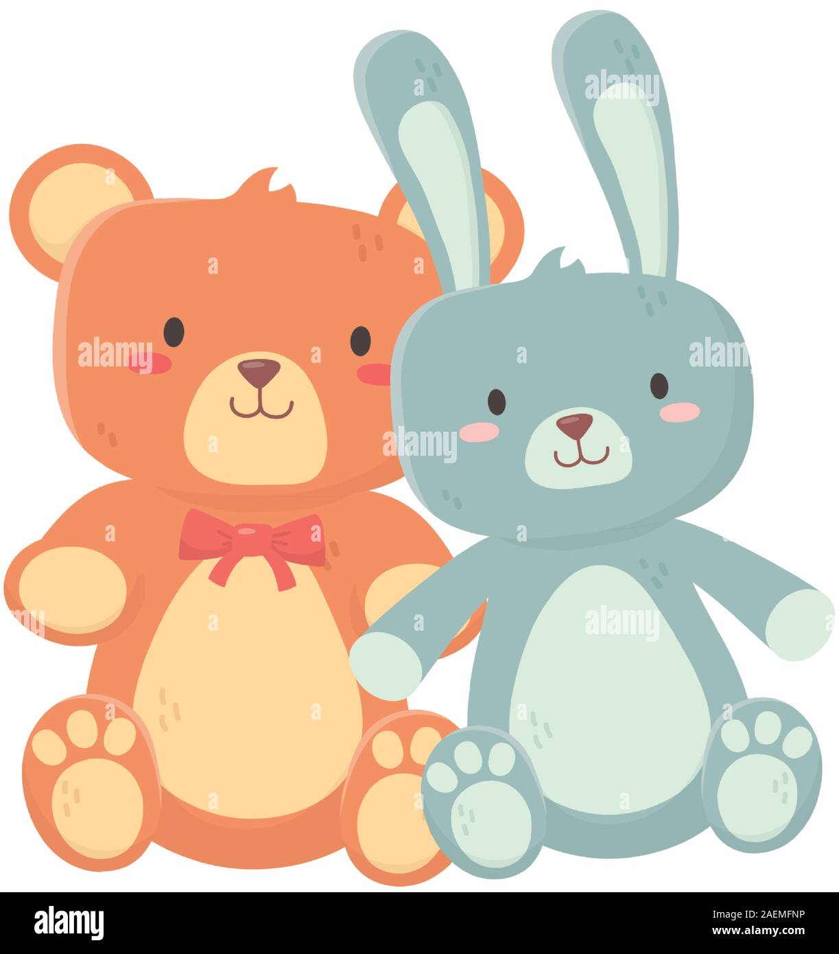 kids toy, teddy bear and cute rabbit toys on white background vector ...