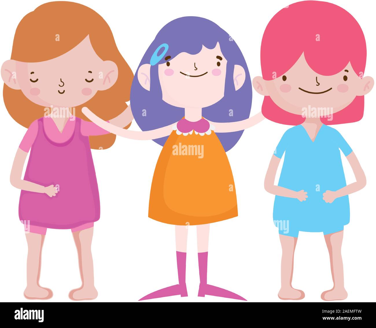 group little girls friends cartoon character vector illustration Stock ...