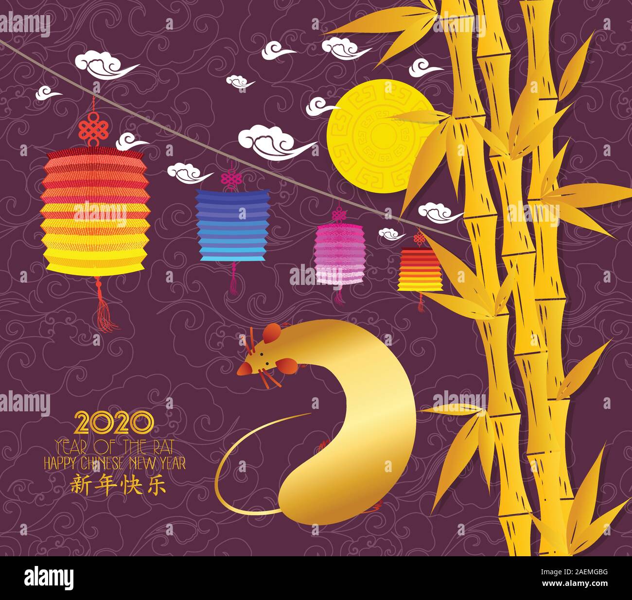 Happy Chinese new year 2020, year of the rat with cute cartoon rat ...