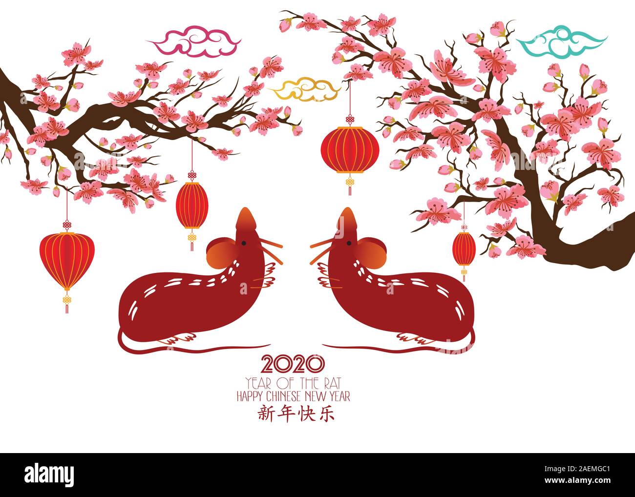 Happy Chinese new year 2020, year of the rat with cute cartoon rat ...