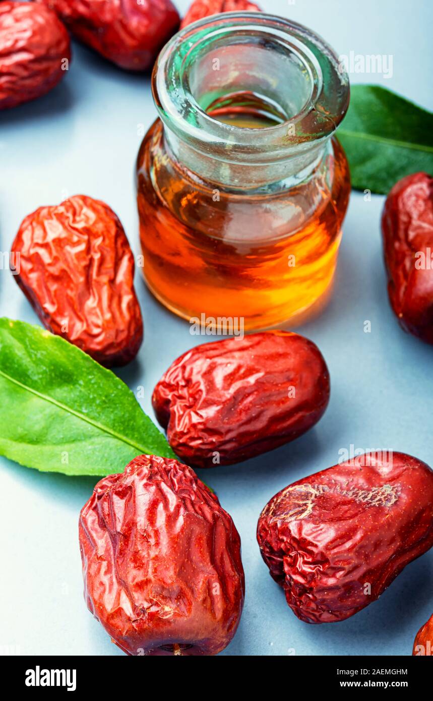Healing tincture from unabi fruit or jujube.Chinese medicine Stock ...