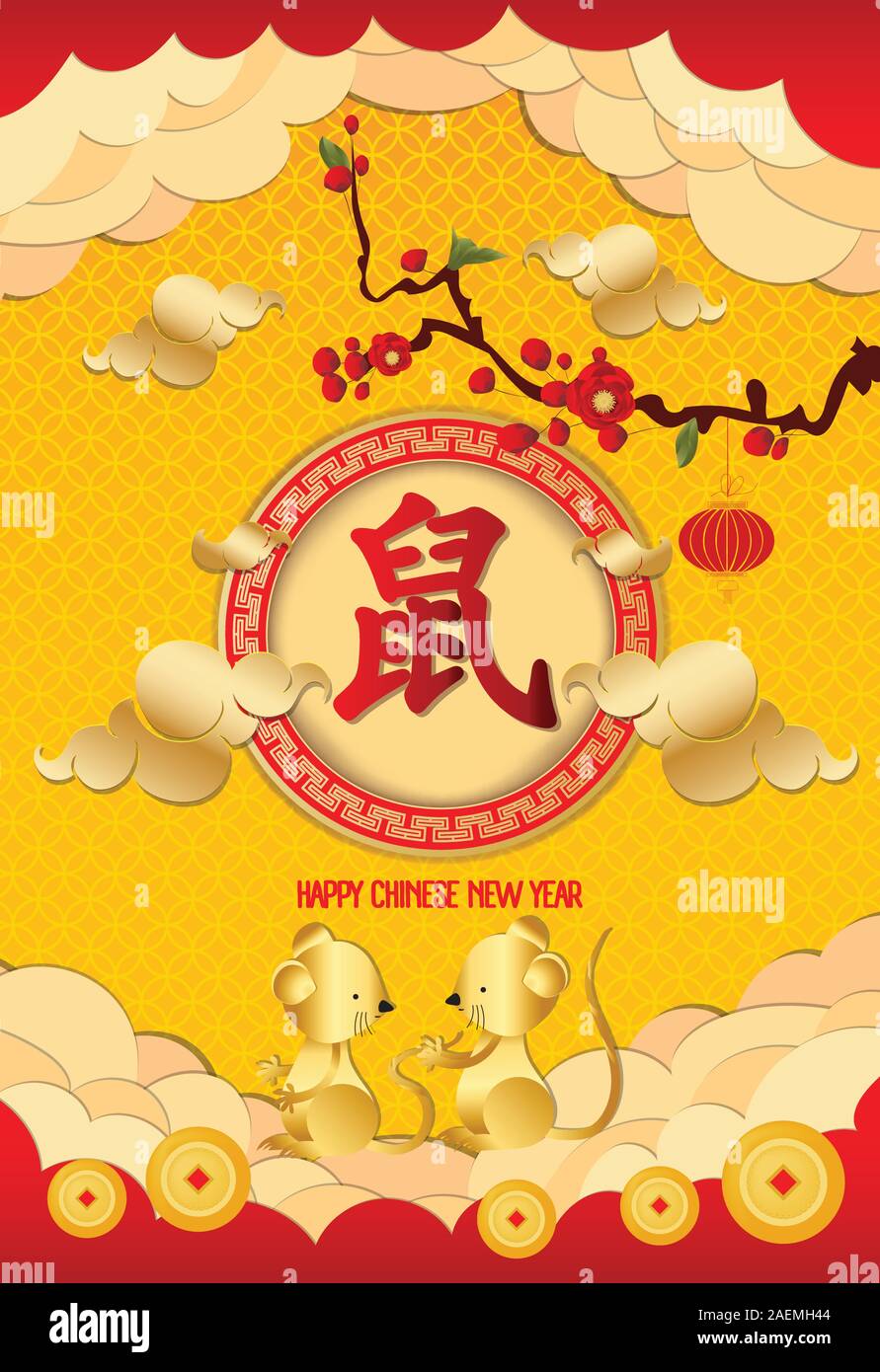 2020 Chinese new year - Year of the Rat. Chinese cherry blossom ...