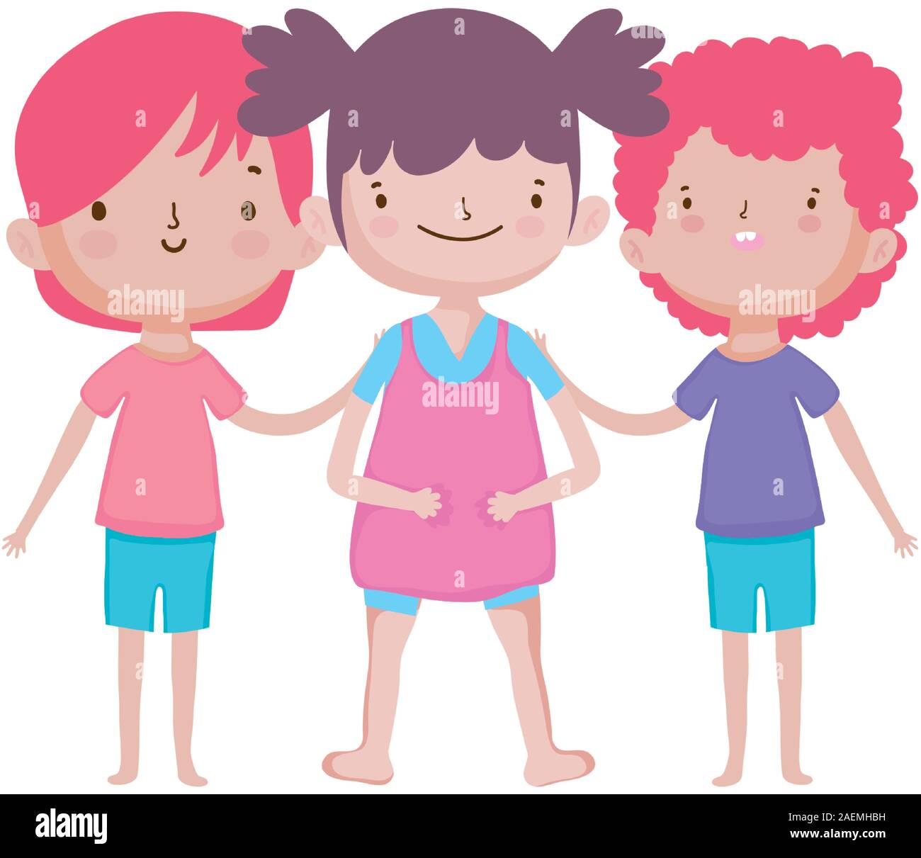 smiling group little kids cartoon characters vector illustration Stock ...