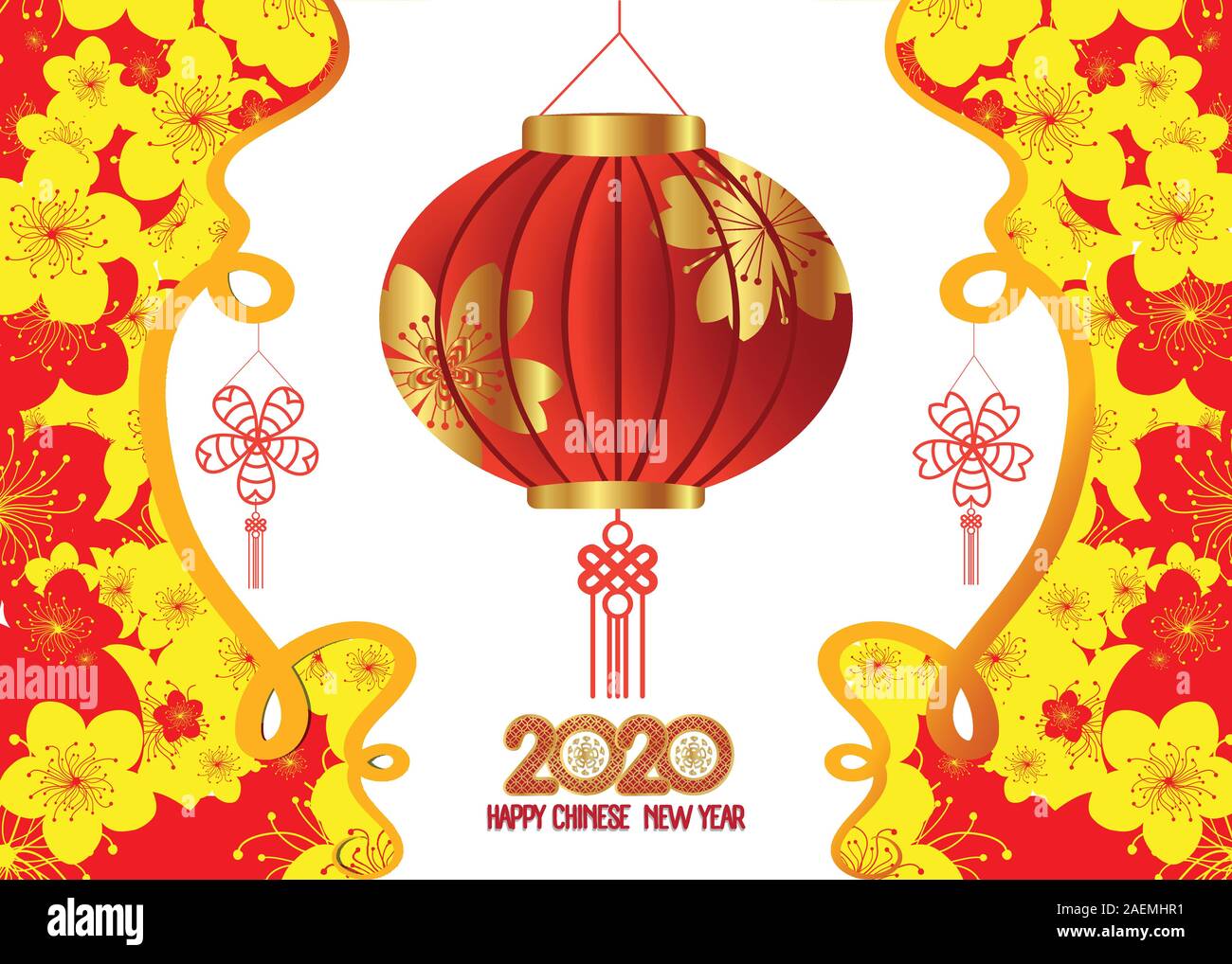 Happy Chinese New Year 2020 Background with Lanterns and cherry blossom ...