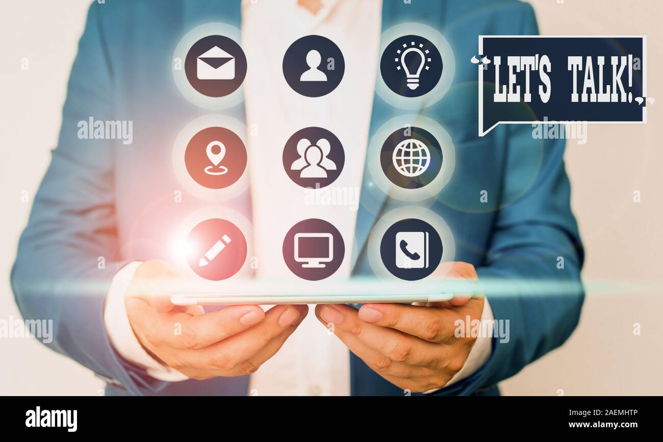 Text sign showing Let S Talk. Business photo text they are suggesting ...