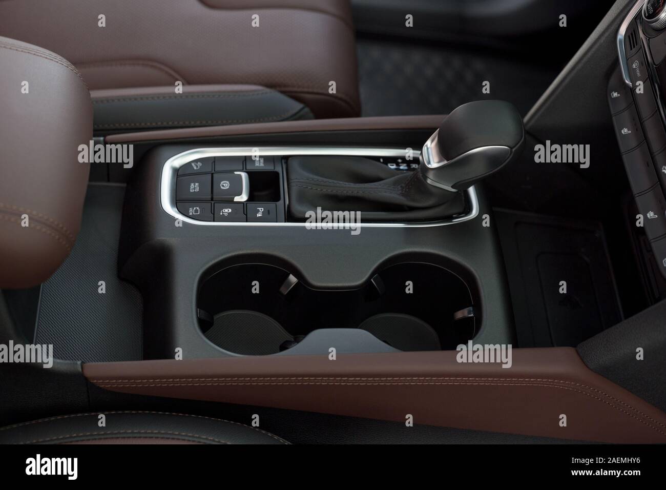 Interior of new modern car with automatic transmission. Modern ...
