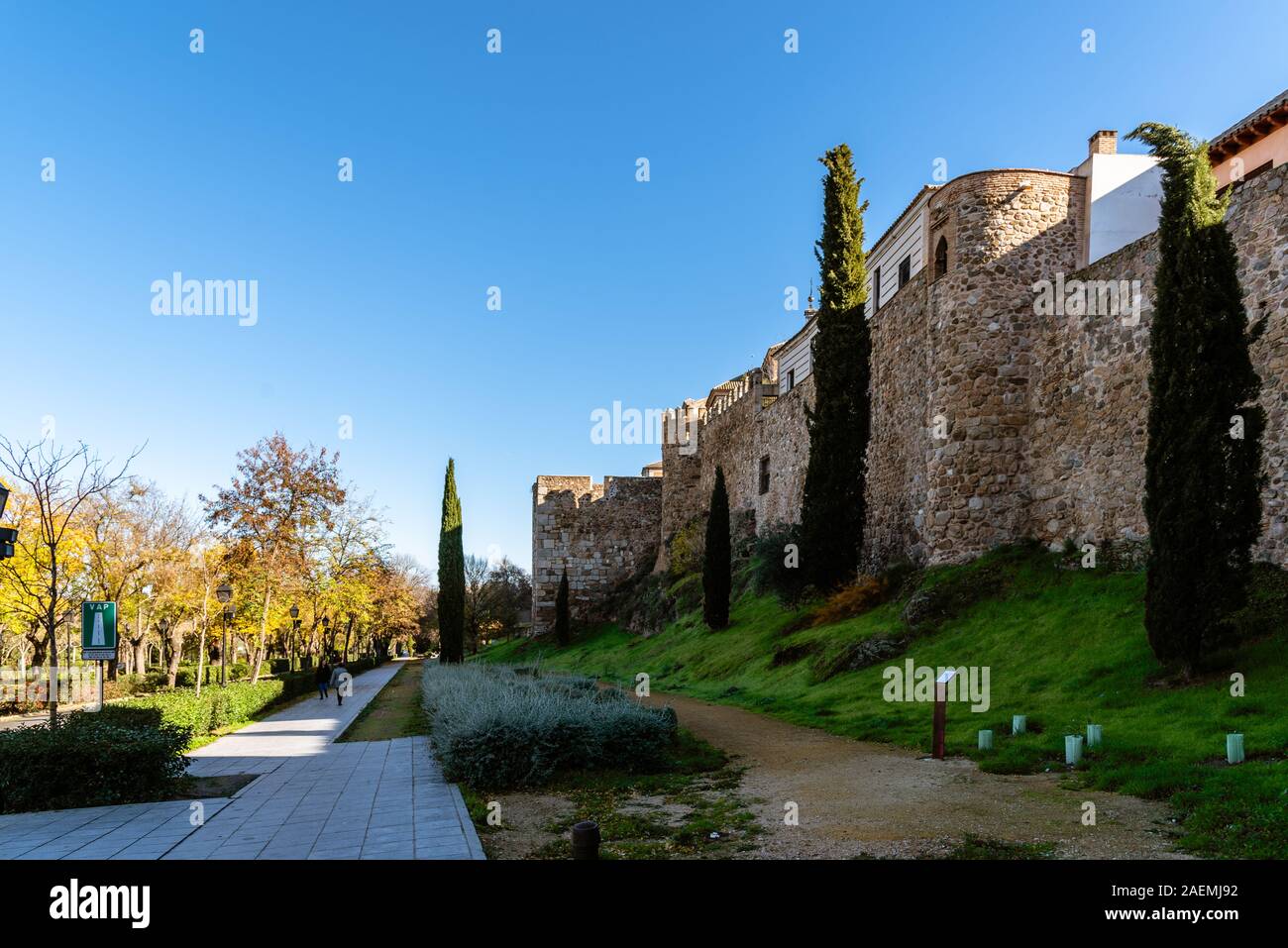 Recaredo promenade beside the old ramparts in Toledo, Spain Stock Photo ...