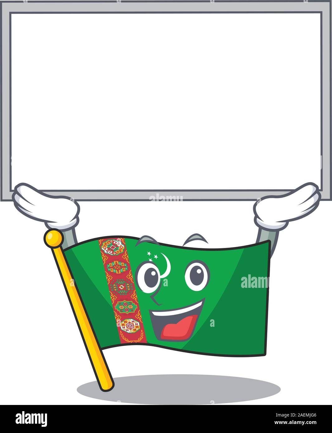 cute cartoon character flag turkmenistan raised up board Stock Vector ...