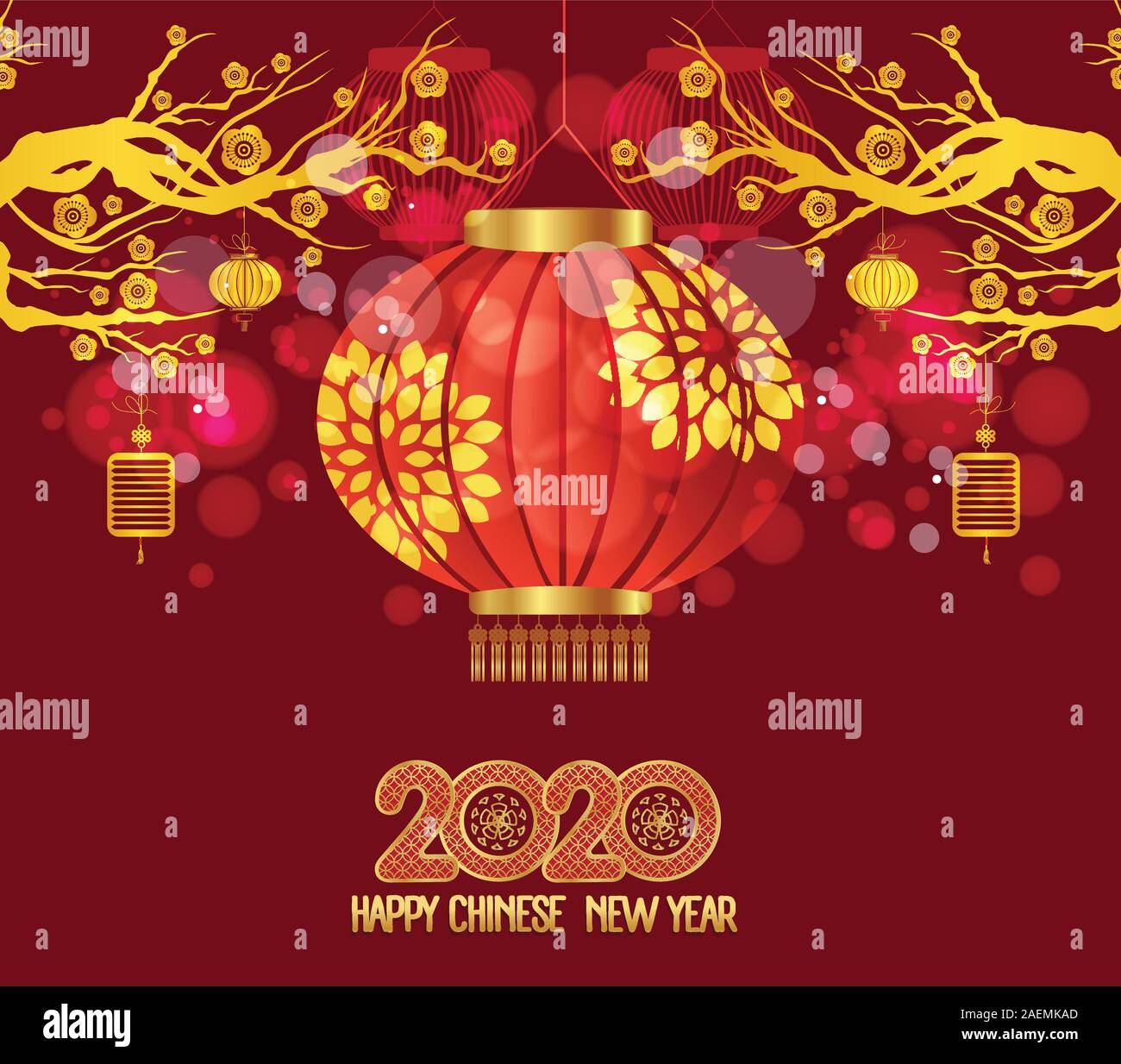 Happy Chinese New Year 2020 Background with Lanterns and Light Effect ...