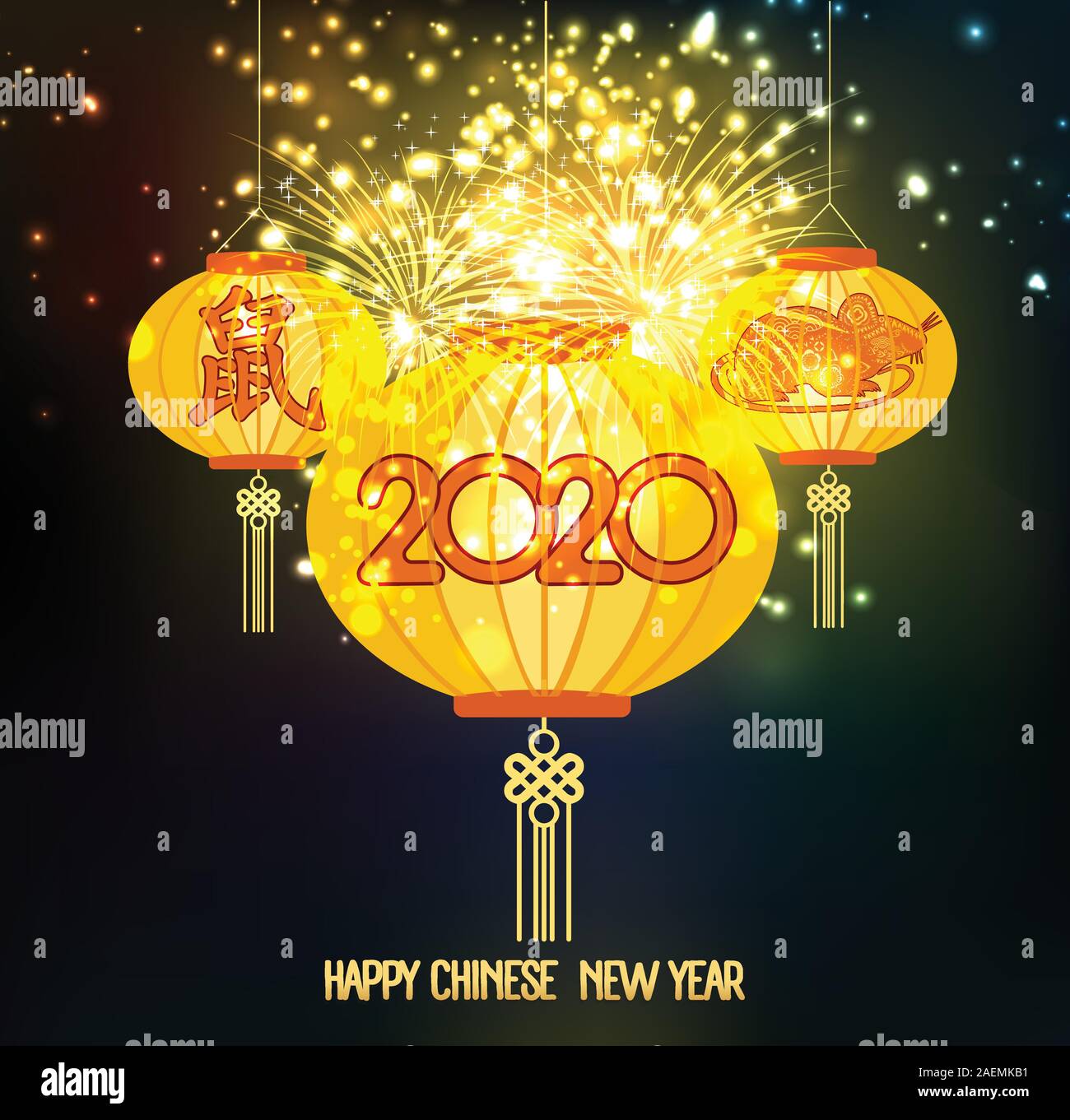 Happy Chinese New Year 2020 Background with Lanterns and Light Effect ...