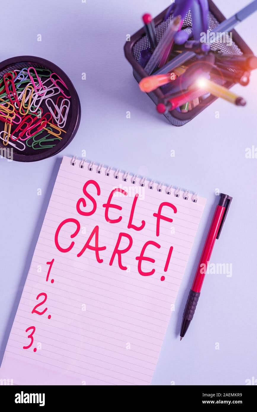 Handwriting text writing Self Care. Conceptual photo the practice of ...