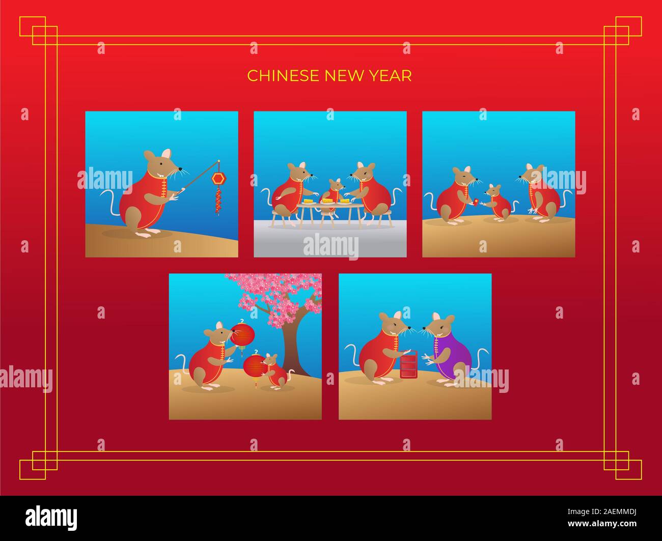 Pack of family rat celebrating Chinese New Year Stock Photo - Alamy