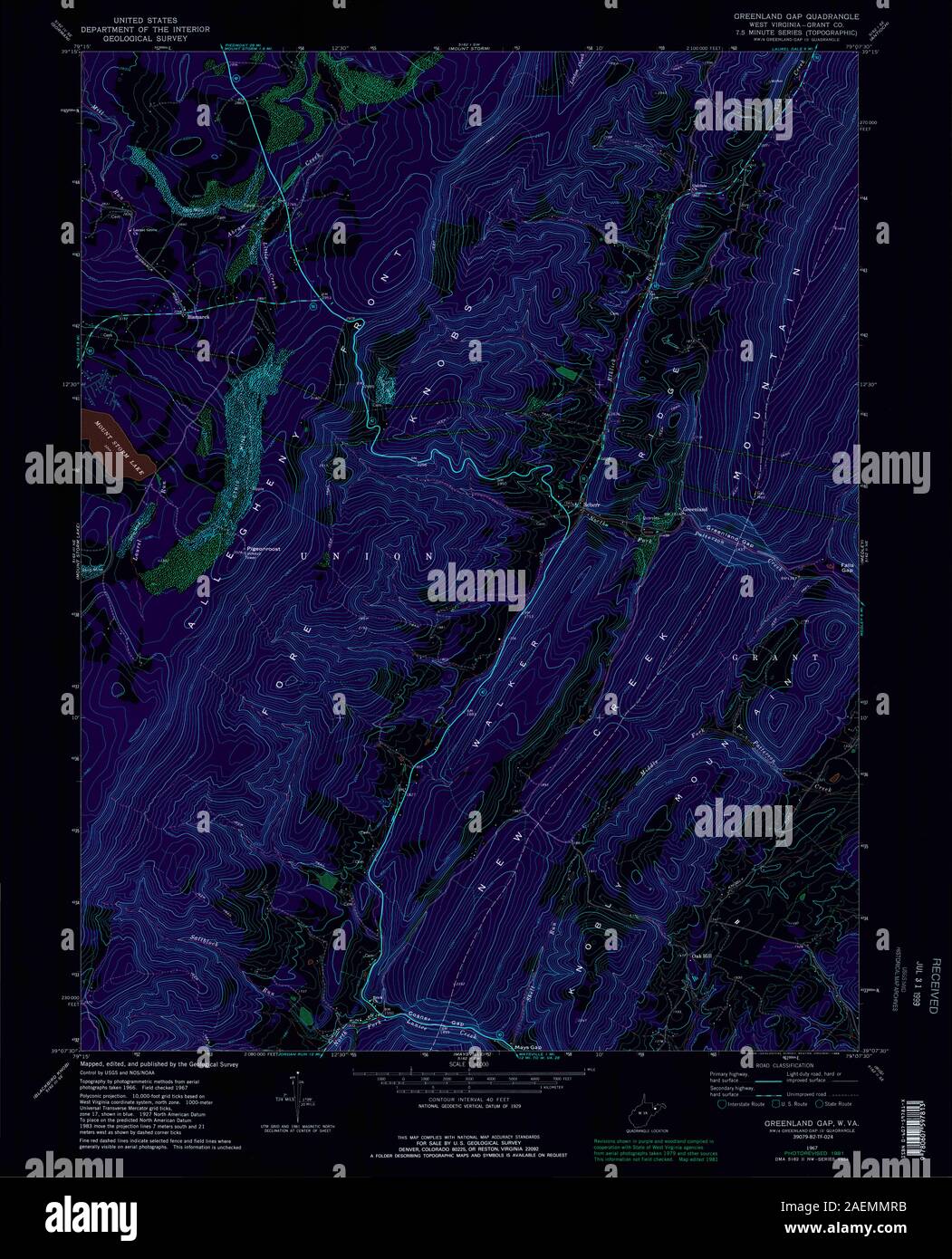 WV Greenland Gap 252989 1967 24000 Inverted Stock Photo - Alamy