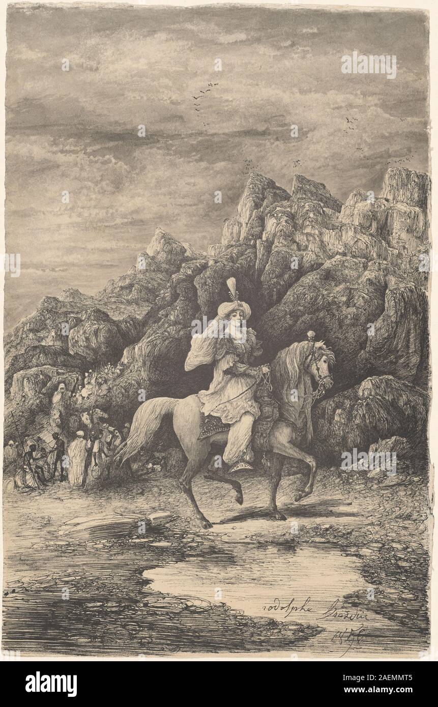 A landscape drawing by Rodolphe Bresdin from 1858 depicting an Oriental ...