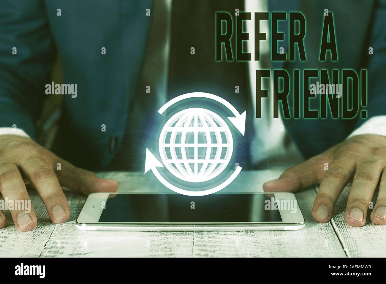 Writing note showing Refer A Friend. Business concept for direct ...