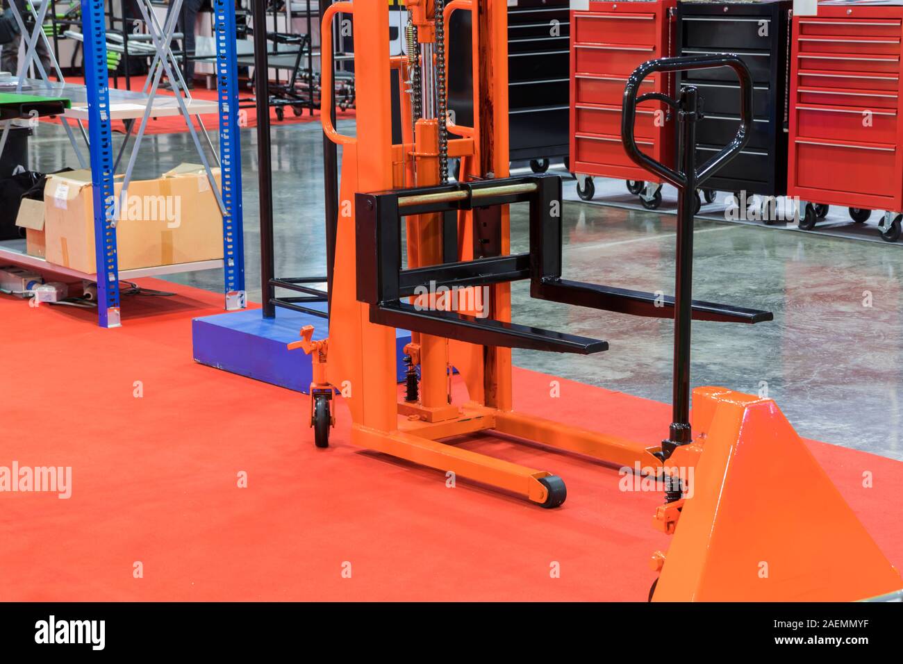 Pallet Jack for shipping and distribution warehouse Stock Photo - Alamy