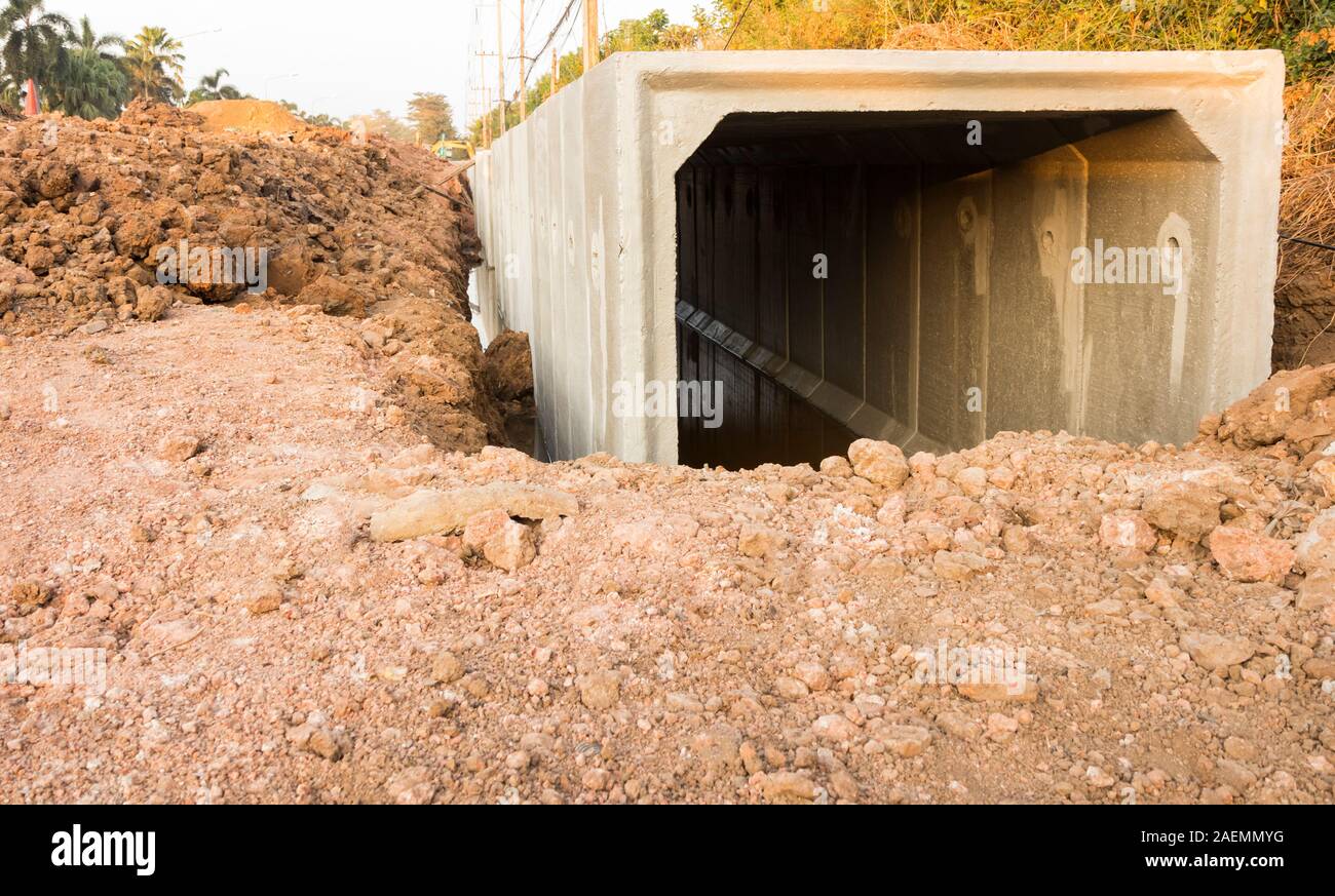 Large size square concrete manholes are installed at construction site ...