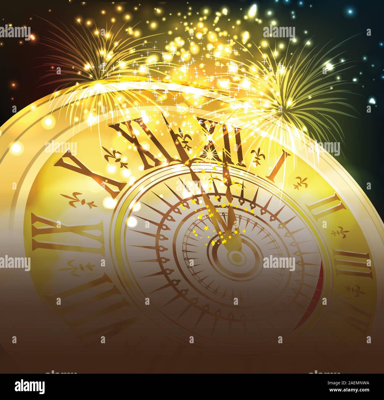 Happy New Year - New Year Shining background with gold clock Stock ...