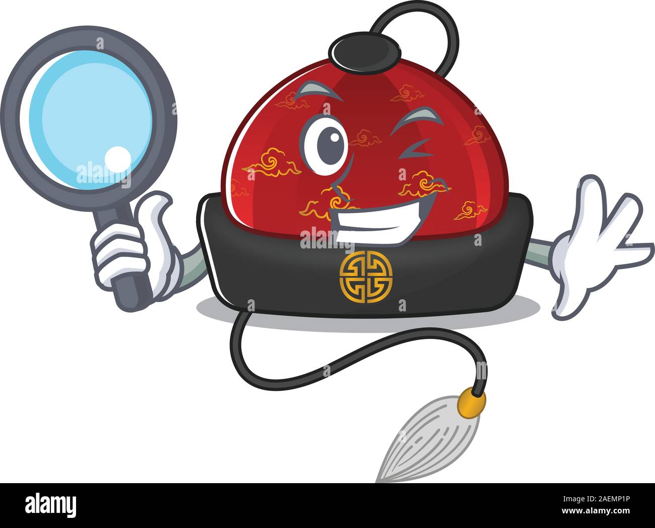 One eye traditional chinese hat Detective cartoon character style Stock ...