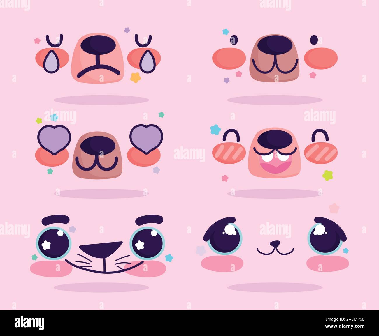 emojis kawaii cartoon bear expression faces set vector illustration ...