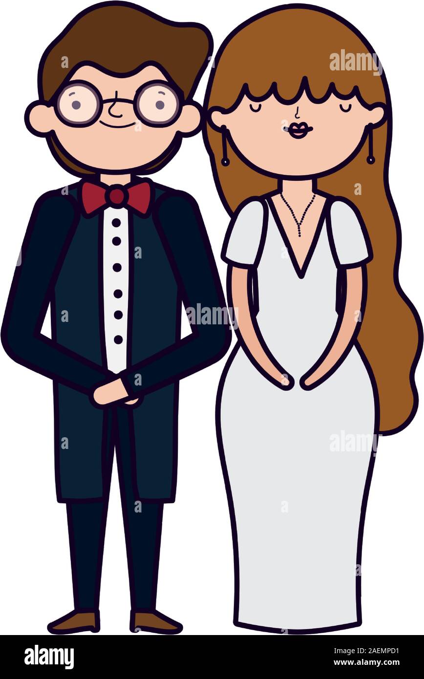 Wedding Couple Bride And Groom In Elegant Suits Cartoon Vector