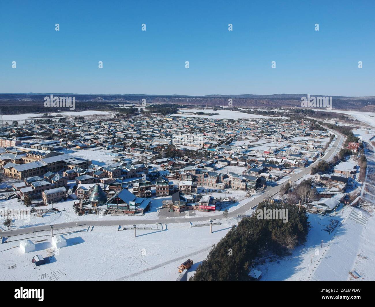 An aerial view of various ice with different shapes and areas floating ...