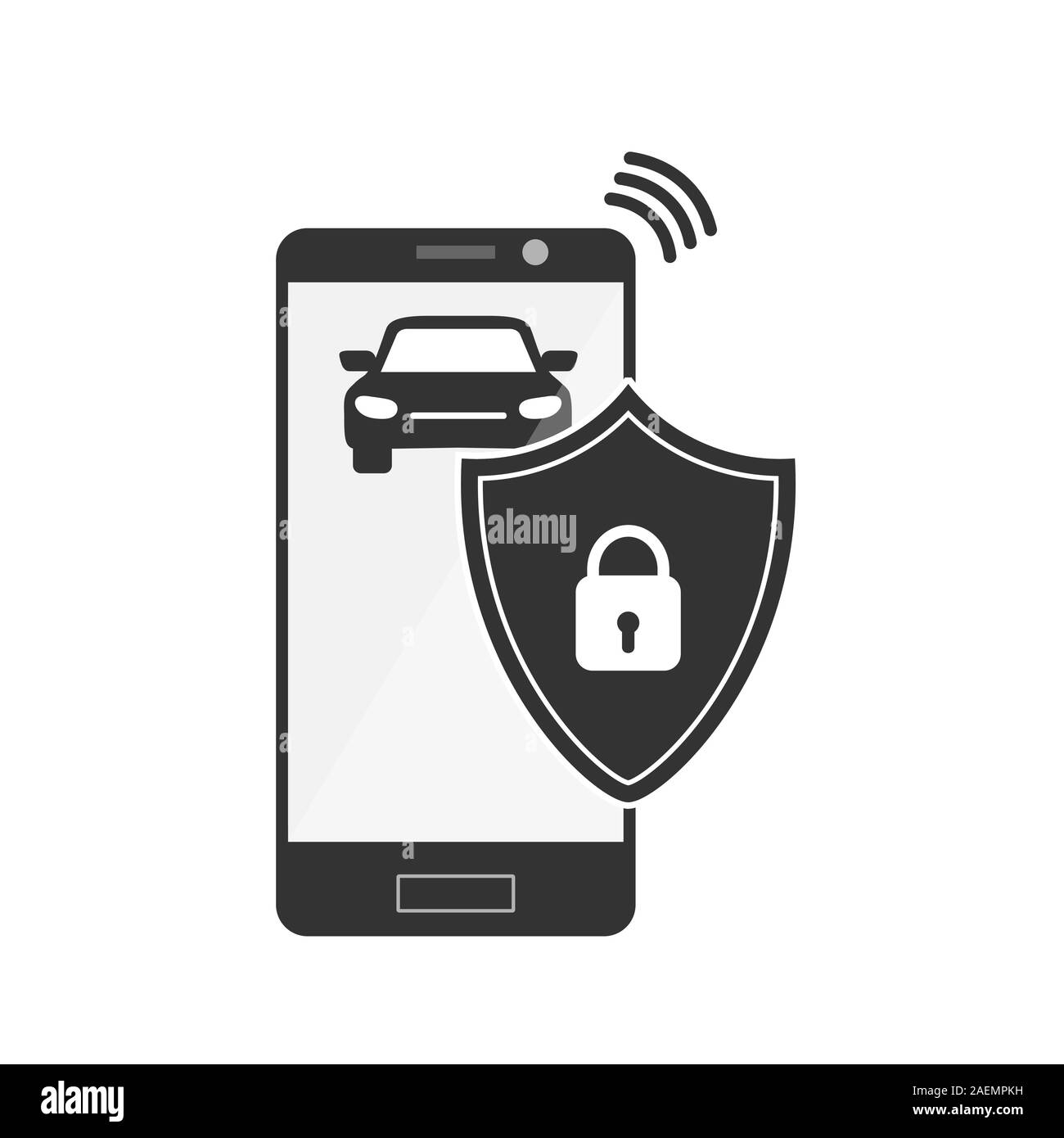 Smart technology. Car security control on smartphone. Isolated on a ...