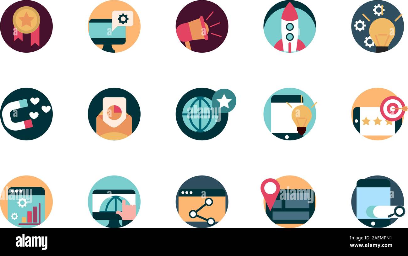 digital marketing advertising media icons set vector illustration Stock ...