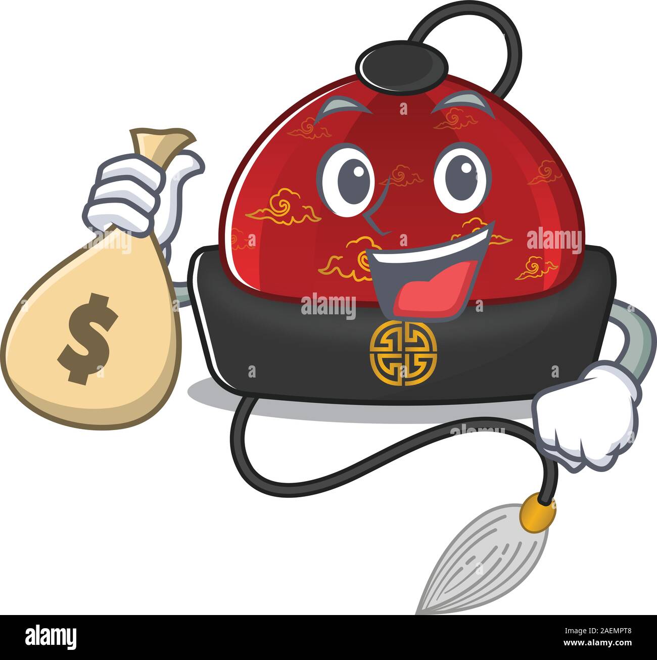 Cute traditional chinese hat cartoon character smiley with money bag ...